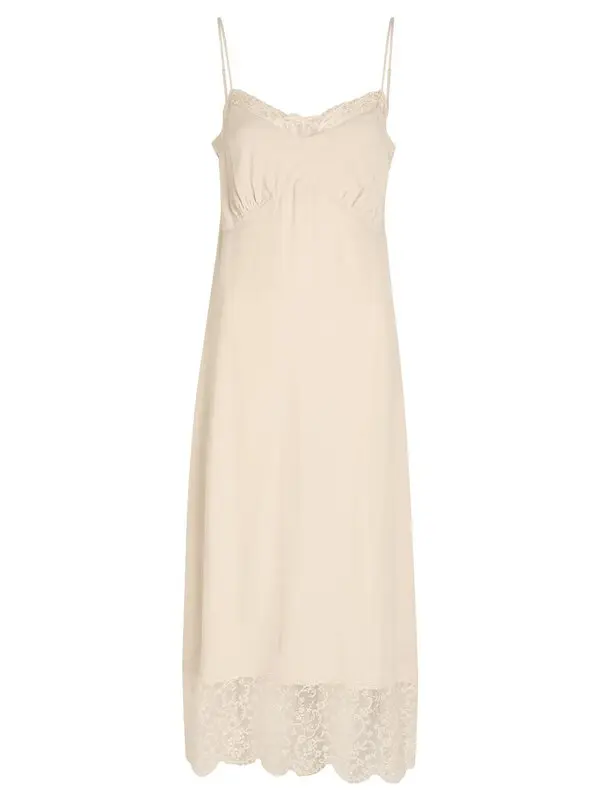 Simone Rocha Lace-trimmed Crepe-de-chine Midi Dress - Nude