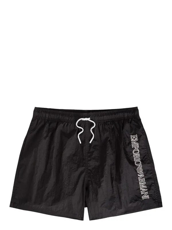 Emporio Armani Logo-embroidered Crinkled Nylon Swim Shorts - Black