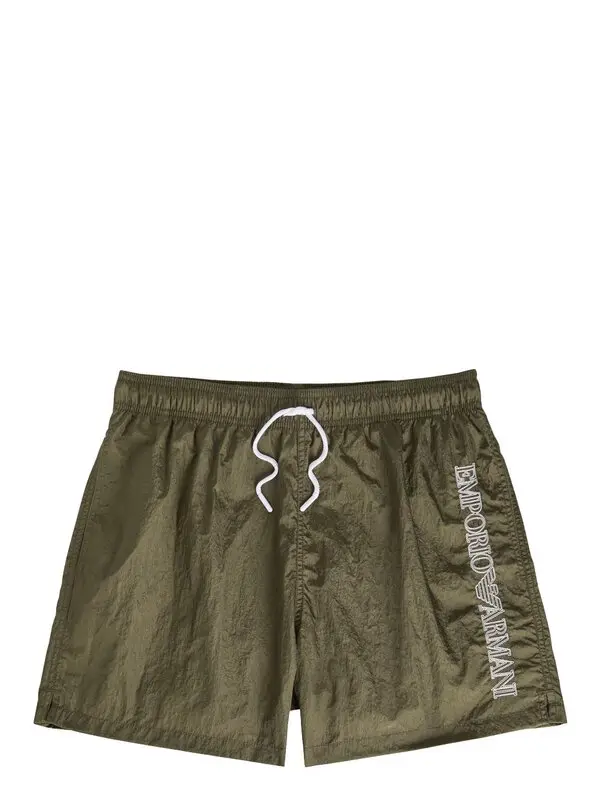 Emporio Armani Logo-embroidered Crinkled Nylon Swim Shorts - Olive