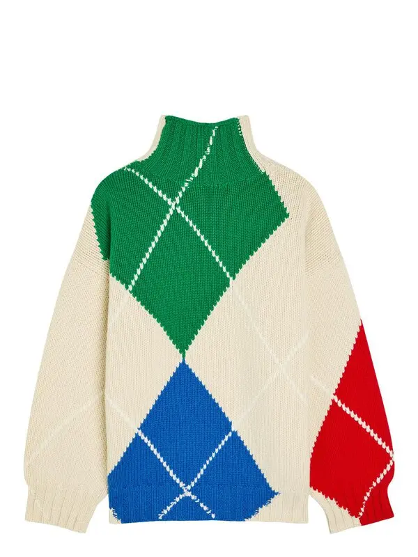 JW Anderson Argyle High-neck Wool Jumper - Multicoloured 1