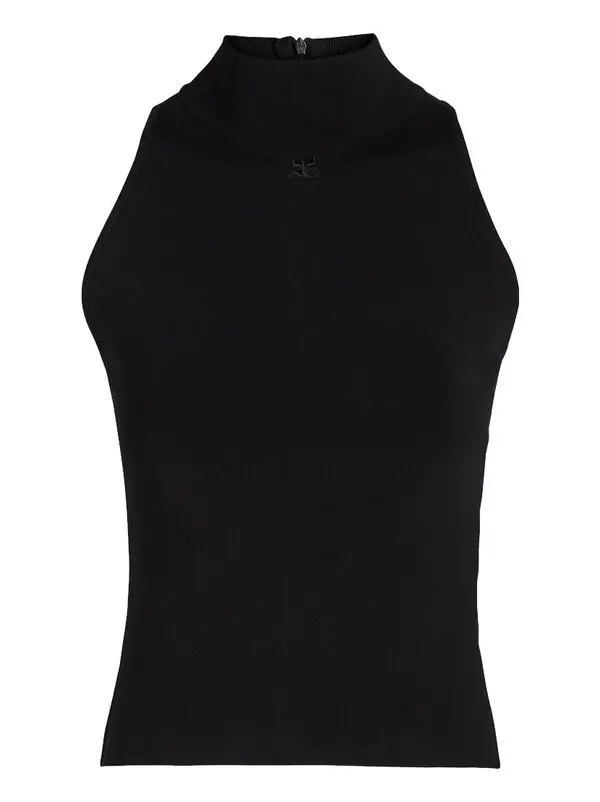 COURREGES Heritage Logo-embroidered Knit Top - Black