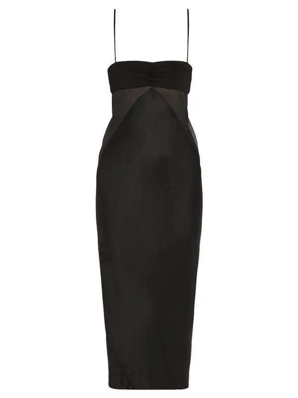 Rick Owens Panelled Satin Slip Midi Dress - Black