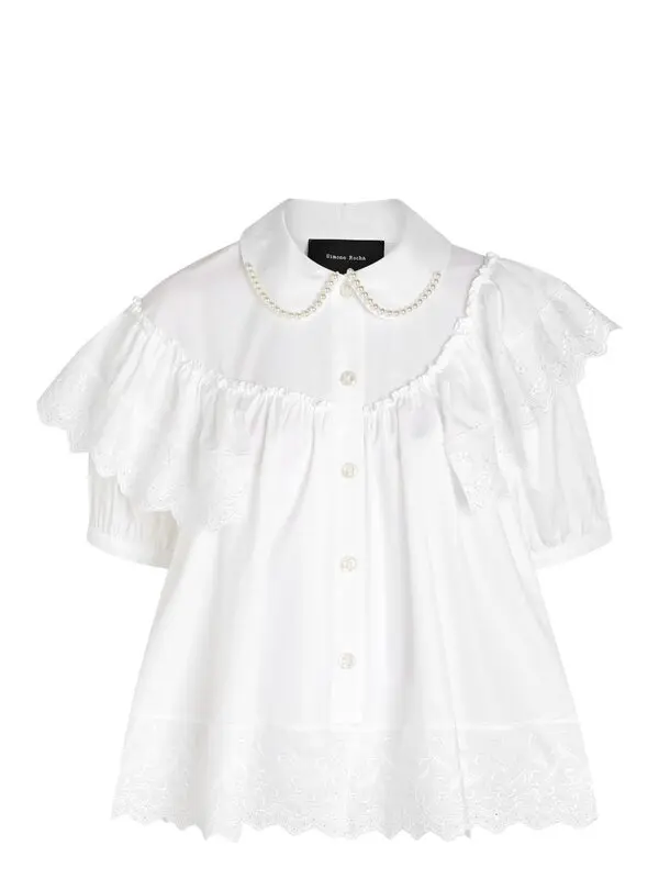Simone Rocha Cotton Blouse With Frill Detail - White