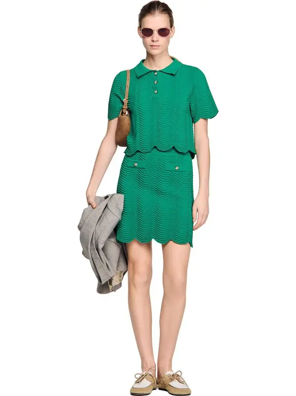 Sandro Mini Fancy-stitch Knit Skirt - Emeuraude Green