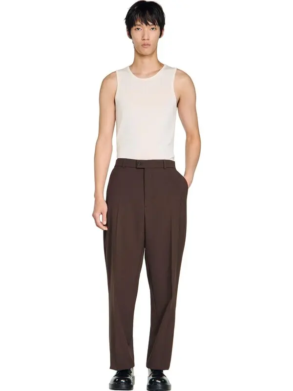 Sandro Oversized Wool Trousers - Chocolate