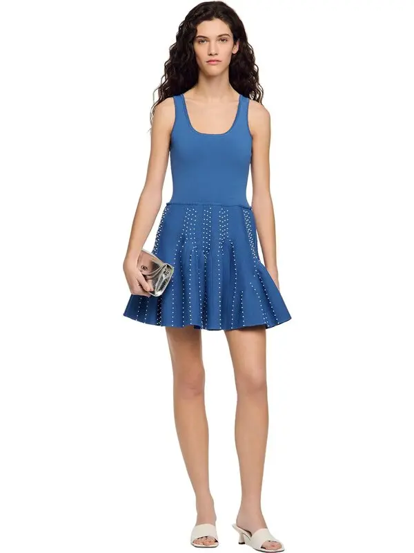 Sandro Beaded Knit Mini Dress - Blue