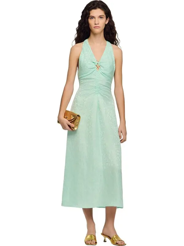 Sandro Floral Jacquard Maxi Dress With V-neck - Light Green
