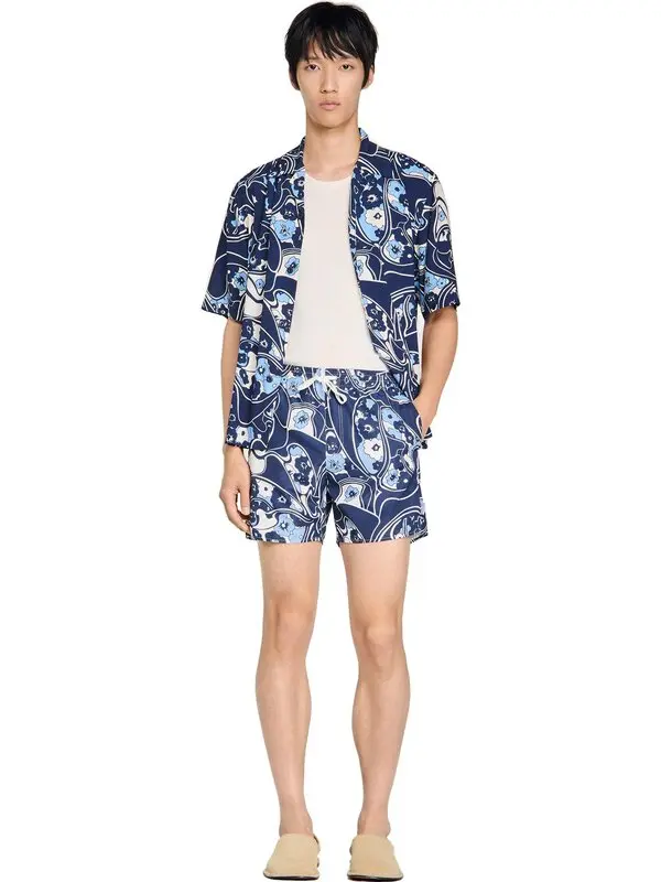 Sandro Hippie Print Swim Shorts - Navy Blue