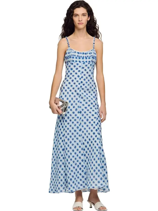 Sandro Gingham Linen Maxi Dress - Blu / White