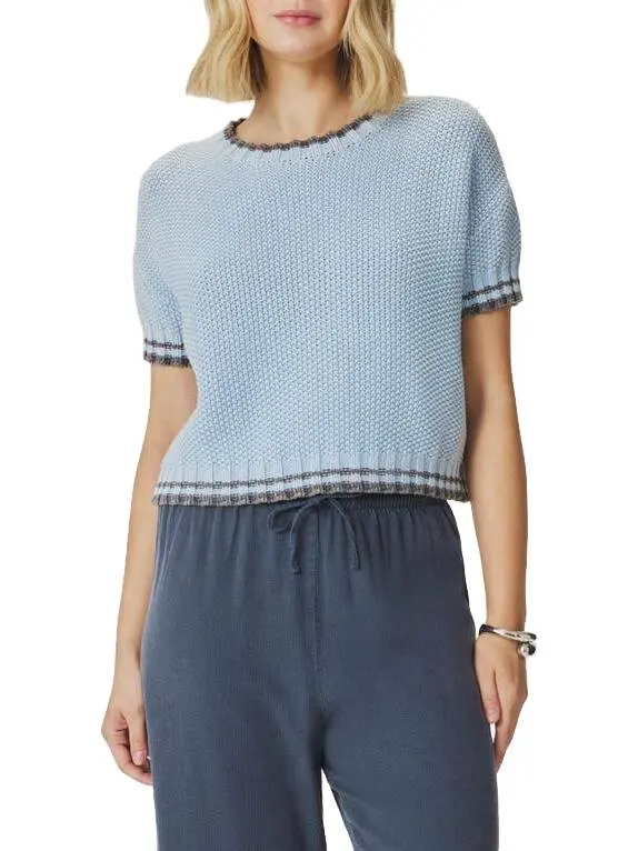 Splendid Ann Marie Short Sleeve Cotton Sweater - Country Air Blue/indigo