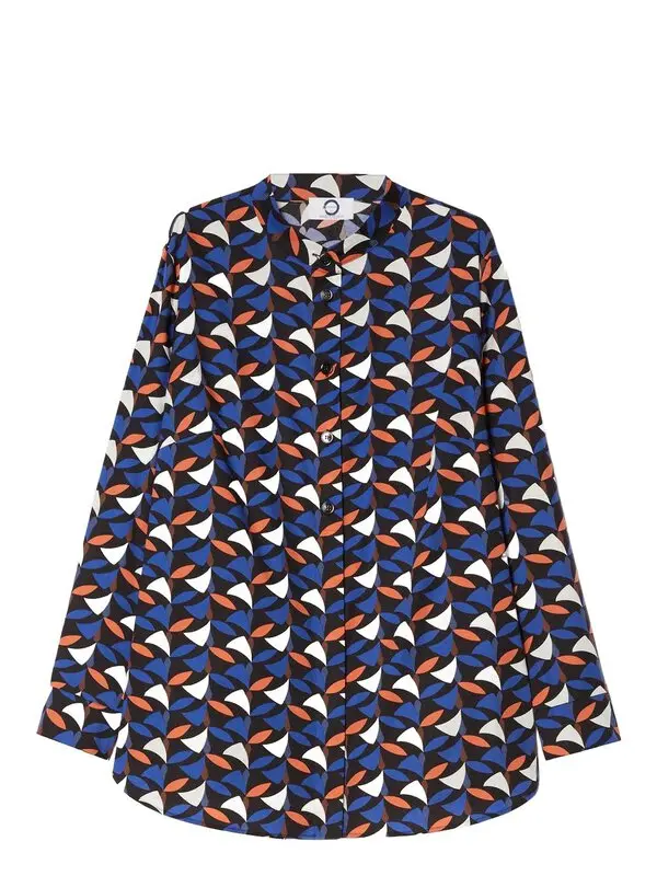 Marina Rinaldi Abstract Print Stretch Cotton Button-up Shirt - Navy