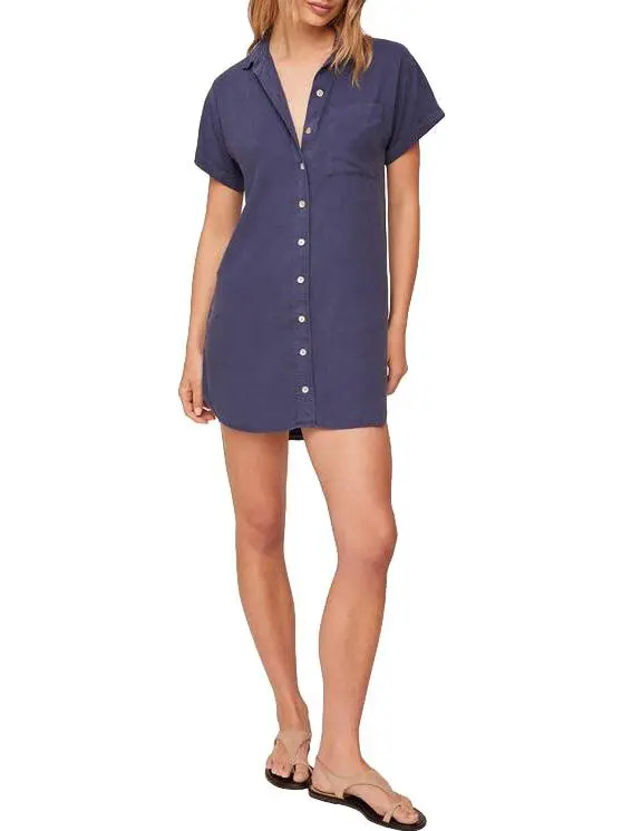 Bella Dahl Roll Sleeve Pocket Mini Shirtdress - Midnight Surf