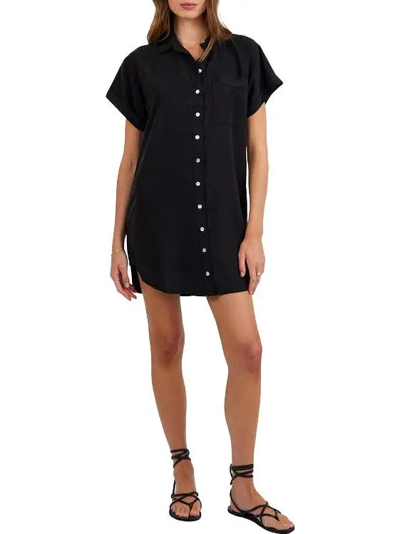 Bella Dahl Roll Sleeve Pocket Mini Shirtdress - Vintage Black