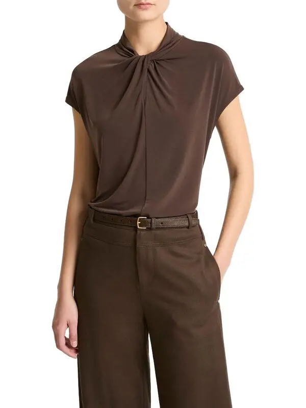 Vince Twist Neck Cap-sleeve Top - Dark Bark