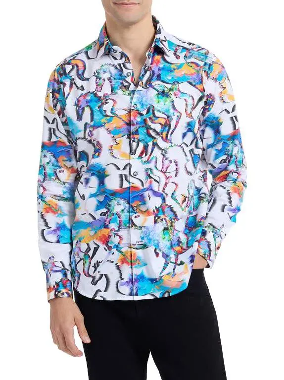 Robert Graham Mane Event Stretch Cotton Button-up Shirt - Blue Multi
