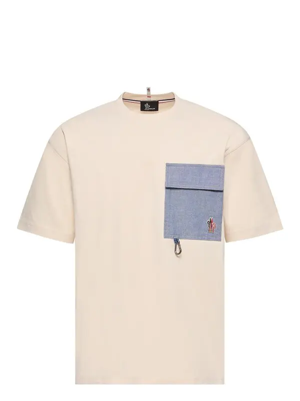 Moncler Cotton Blend T-shirt With Denim Pocket - White