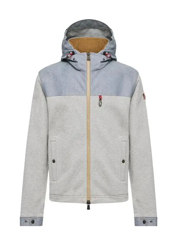 Moncler Cotton And Chambray Zip-up Sweatshirt - Grey