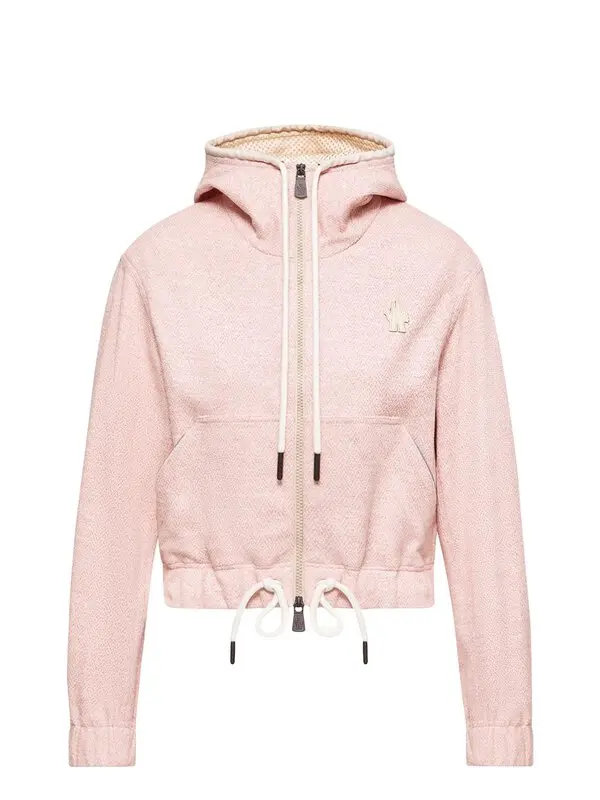 Moncler Linen & Cotton Blend Zip-up Hoodie - Pink