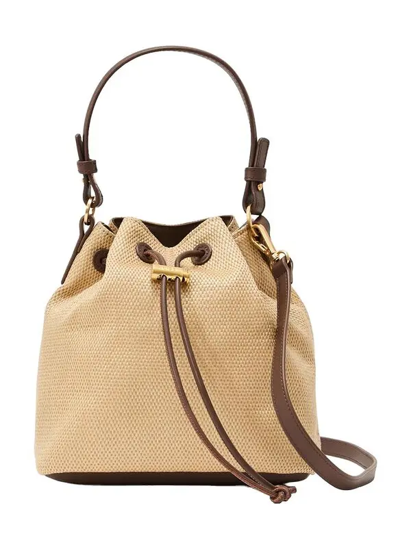 REISS Evie Woven Bucket Bag - Natural