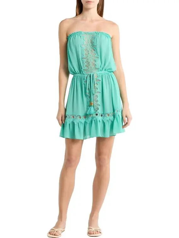 Ramy Brook Strapless Embroidered Cover-up Dress - Seaglass