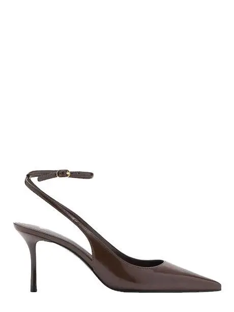 Mango Ankle Strap Pointed Toe Slingback Pumps - Chocolate