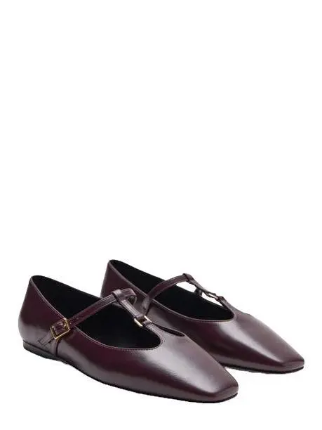 Mango T-strap Flats - Burgundy