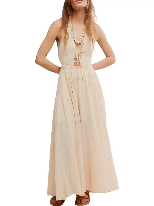 Free People Angel Plunge Halter Maxi Dress - Buttercream