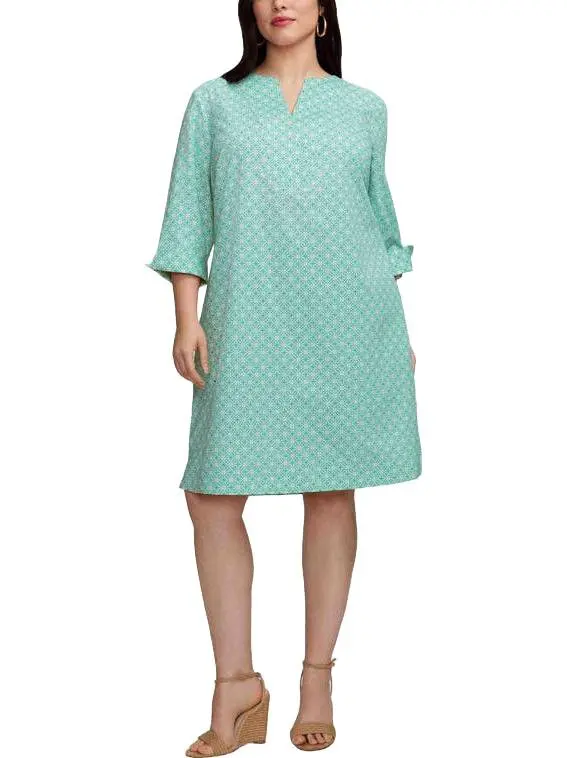 Foxcroft Geo Lattice Print Cotton Shift Dress - Green/white