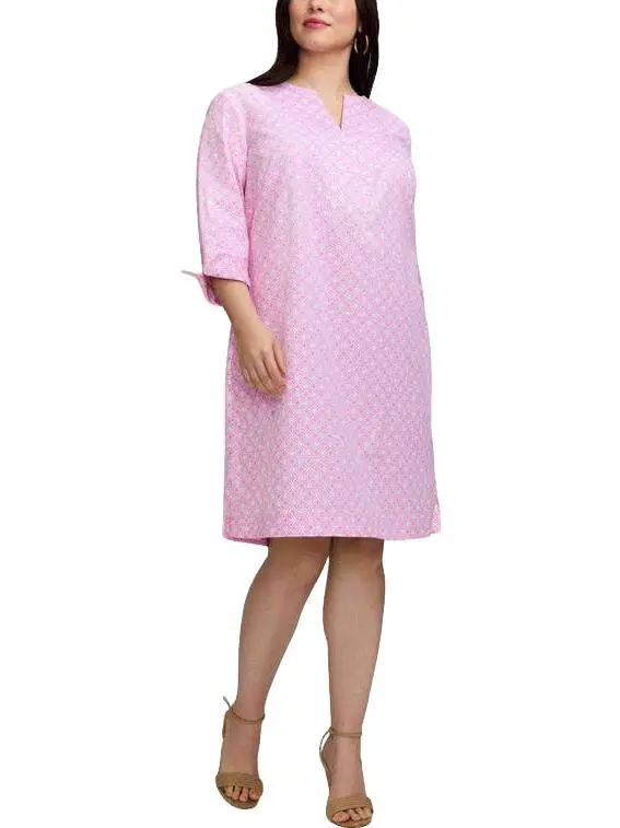 Foxcroft Geo Lattice Print Cotton Shift Dress - Pink/white