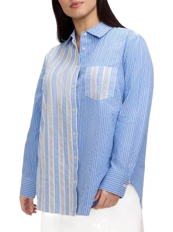 Foxcroft Meghan Mix Stripe Seersucker Button-up Shirt - Blue Multi
