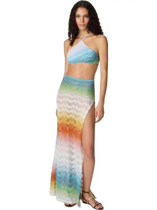 Missoni Long Skirt In Shaded Lamé Viscose With Slit - Multicoloured