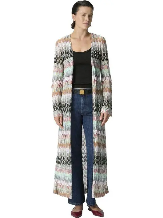 Missoni Cotton And Viscose Lamé Long Cardigan With Lace Motif - Green& Brown