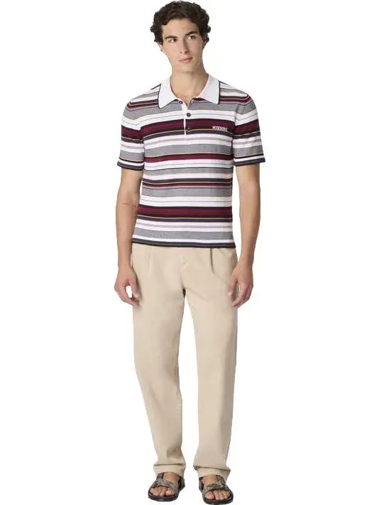 Missoni Striped Cotton Polo Shirt With Embroidered Logo Lettering - Red Multi