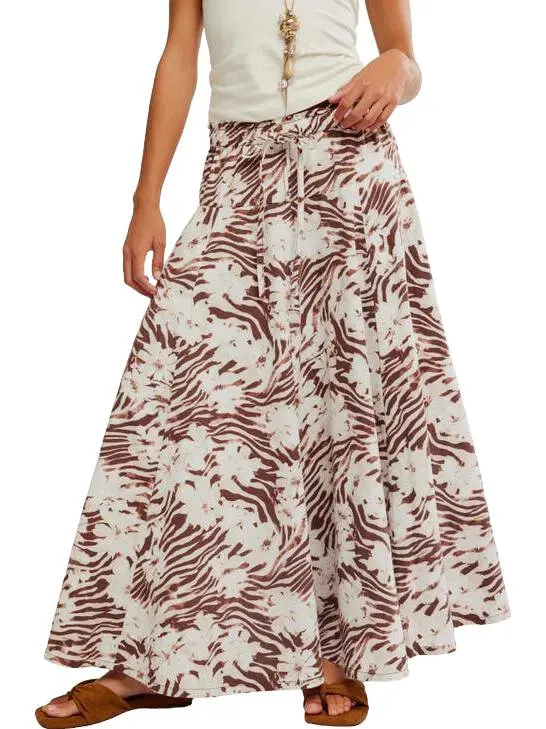 Free People Floral Print Convertible Maxi Skirt - Chocolate Combo