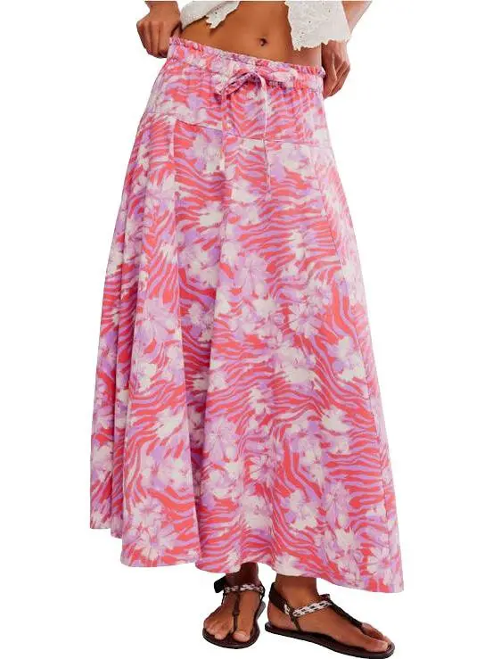Free People Floral Print Convertible Maxi Skirt - Coral Combo