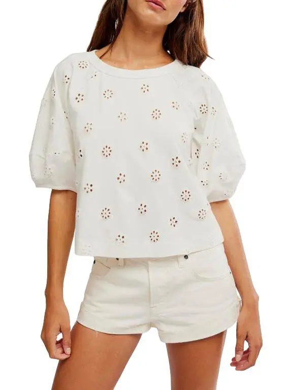 Free People Jessie Eyelet Puff Sleeve Top - Whisper White