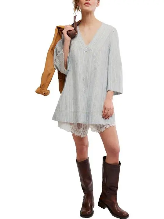 Free People Goldie V-neck Mini Dress - Indigo Combo