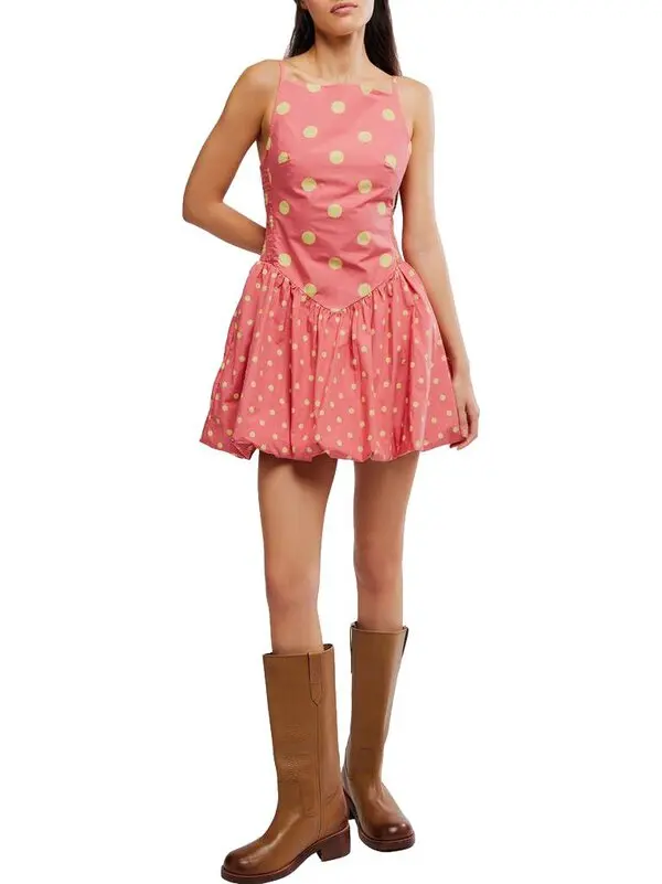 Free People Polka Dot Bubble Hem Minidress - Red Combo
