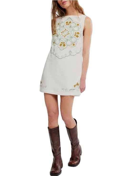 Free People Electric Garden Embroidered Mini Dress - Ivory Combo