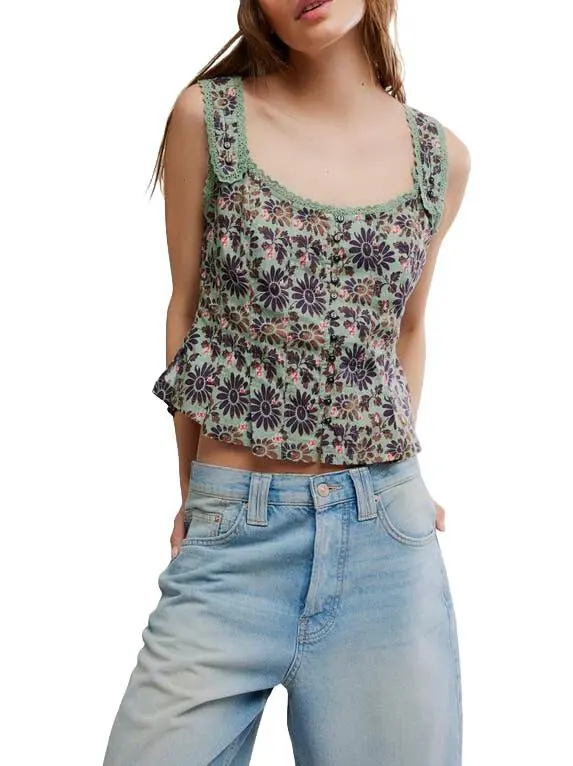 Free People Bridgette Corset Peplum Top - Green Combo