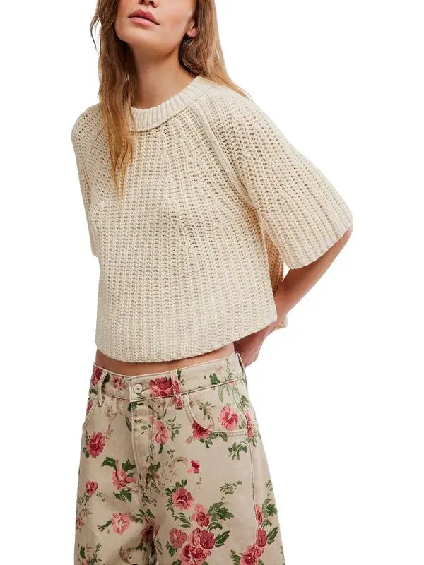 Free People Amy Short Sleeve Cotton Sweater - Ivory