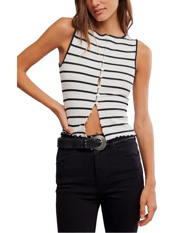 Free People Tilly Stripe Stretch Cotton Rib Tank - Black/white Combo