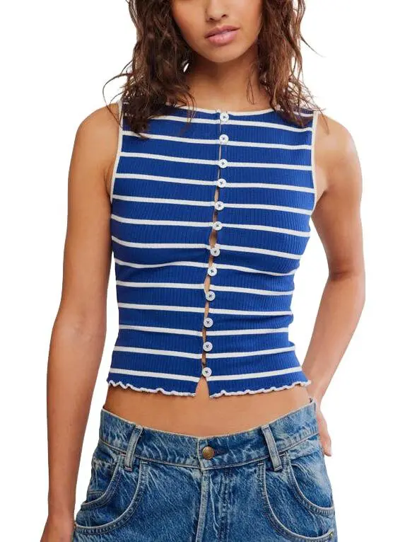 Free People Tilly Stripe Stretch Cotton Rib Tank - Navy Combo