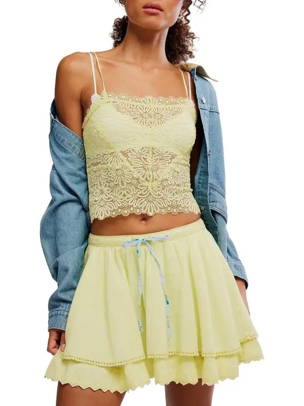 Free People Love And Lace Semi-sheer Crop Camisole - Lemon Water