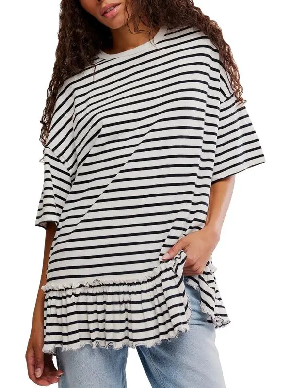 Free People Striped T-shirt - Black And White Comb