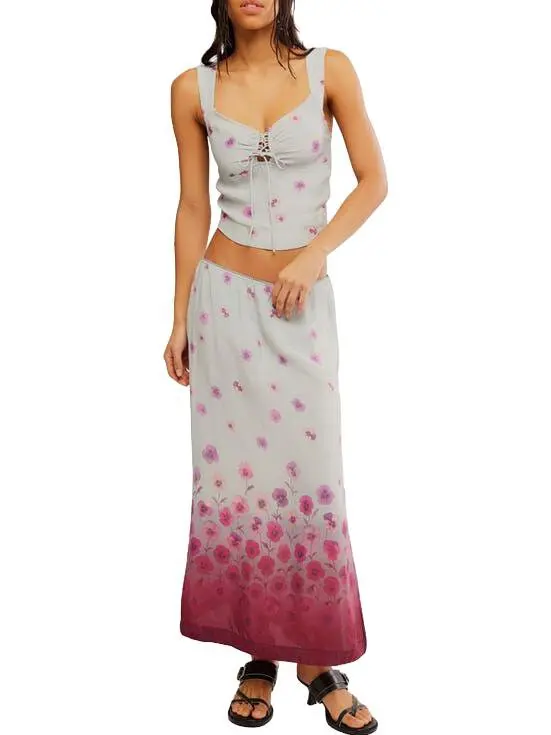 Free People Floral Print Tank & Maxi Skirt Set - Dusty Blue Combo