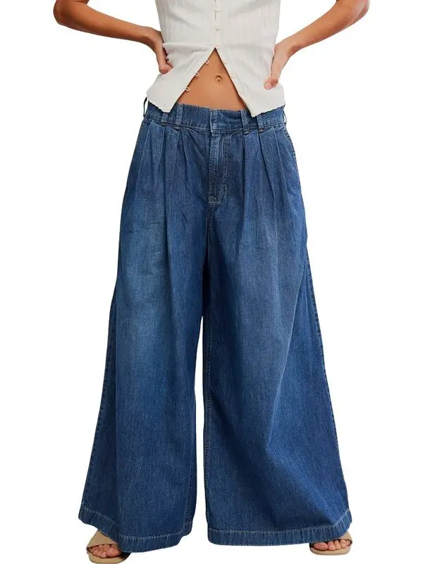 Free People Scout High-waist Wide-leg Jeans - Deep Indigo