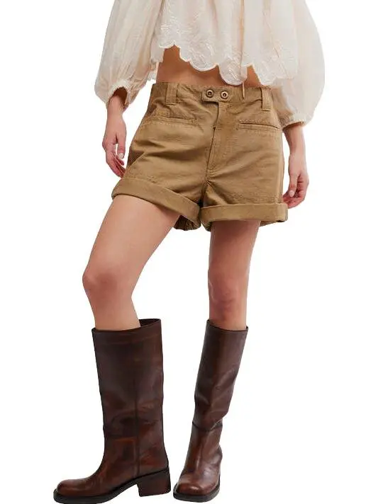Free People Cuffed Chino Shorts - Tannin