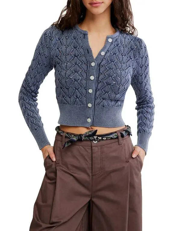 Free People Cotton Pointelle Cardigan - Navy Academy
