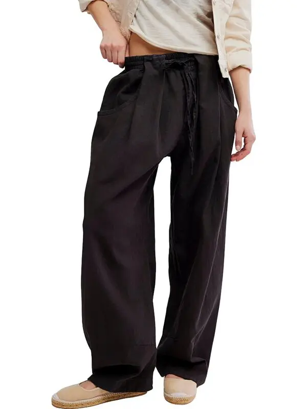 Free People Chambers Drawstring Linen & Cotton Pants - Black